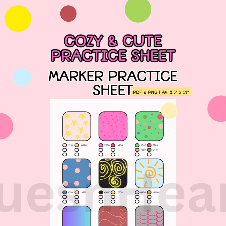 Cozy Kawaii Coloring Practice, Printable Coloring Swatch Chart, Alcohol ...