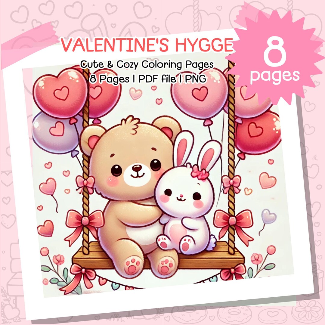 Valentine Kawaii Cozy Bold and Easy Coloring Pages, Cozy Love Coloring ...