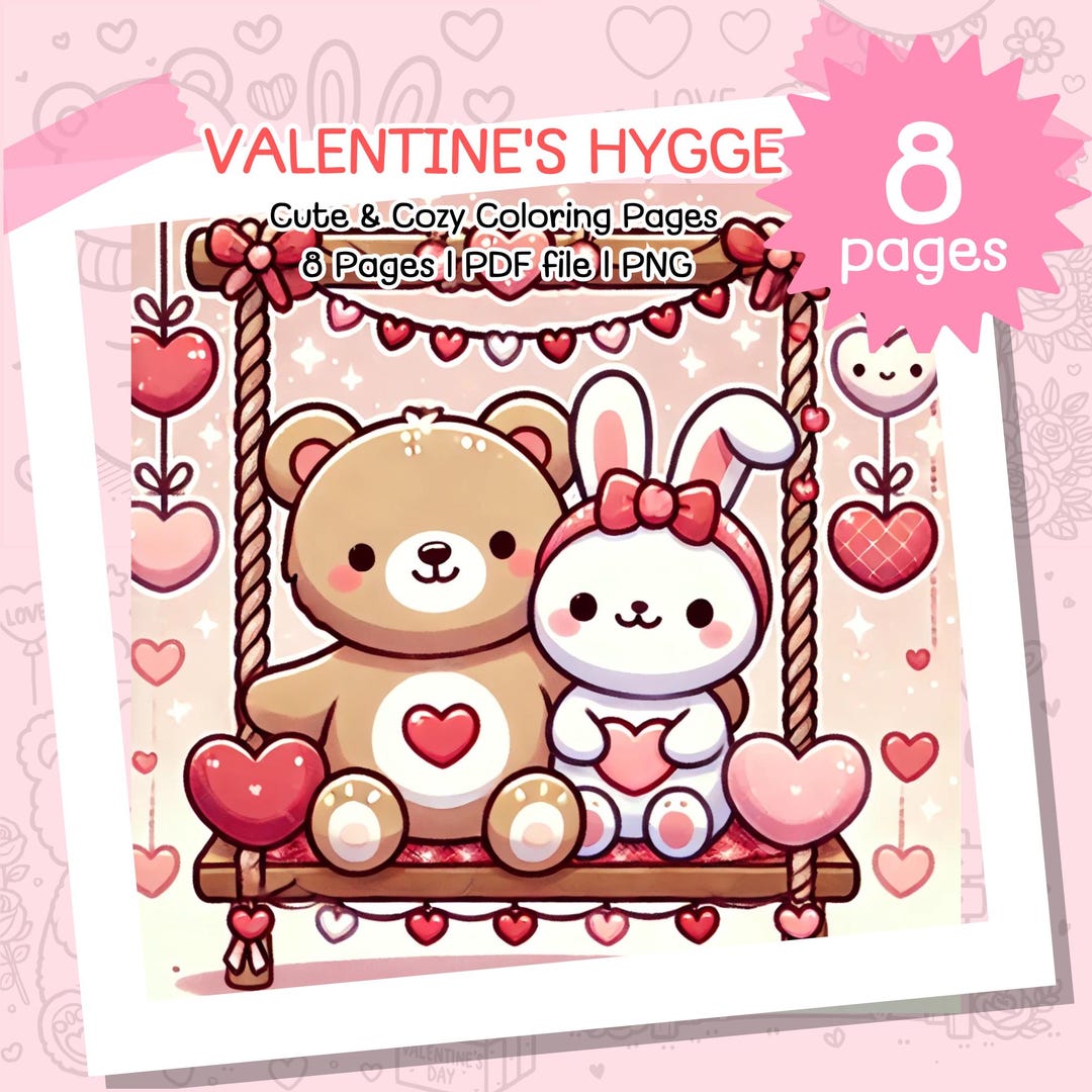 Valentine Kawaii Cozy Bold and Easy Coloring Pages, Cozy Love Coloring ...