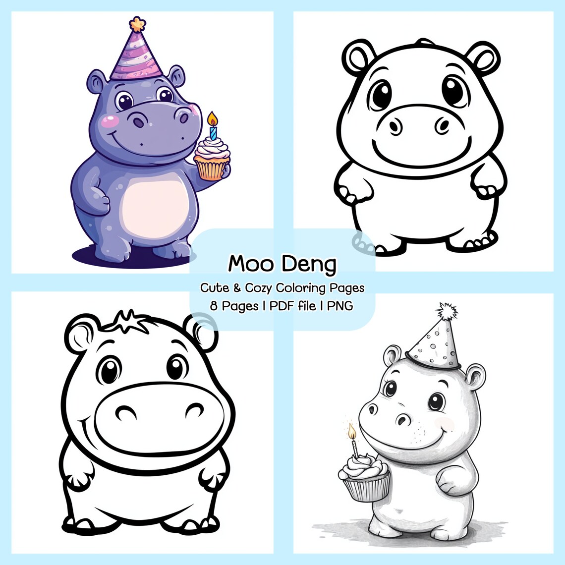 Moo Deng Coloring, Coloring Moo Deng, Moo Deng Bootlegs, Bouncy Pig ...