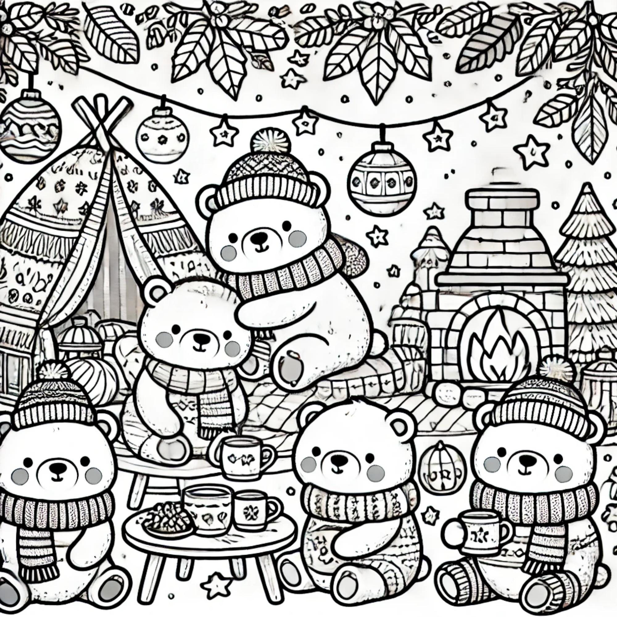 Cozy Kawaii Coloring, Coloring Kawaii, Christmas Hygge, Kawaii Cozy ...