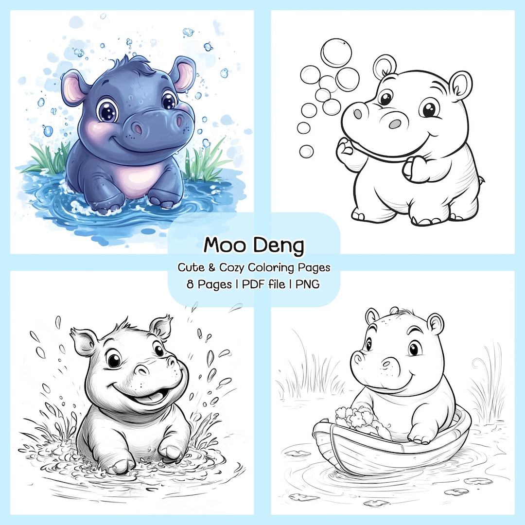 Moo Deng Coloring, Coloring Moo Deng, Moo Deng Bootlegs, Bouncy Pig ...