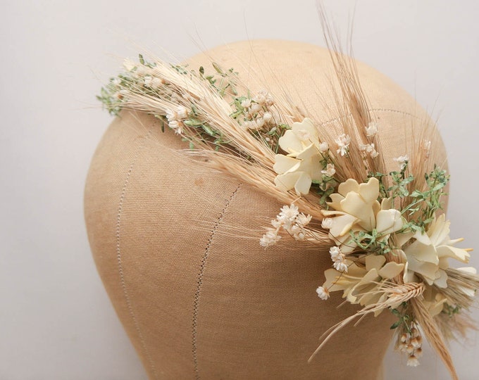 Dried Wheat Flower Crown With Greenery and Dried Flowers, Natural ...