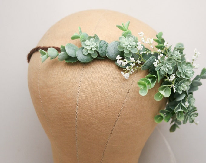Rustic Succulent and Greens Flower Crown Wedding Headband - Etsy