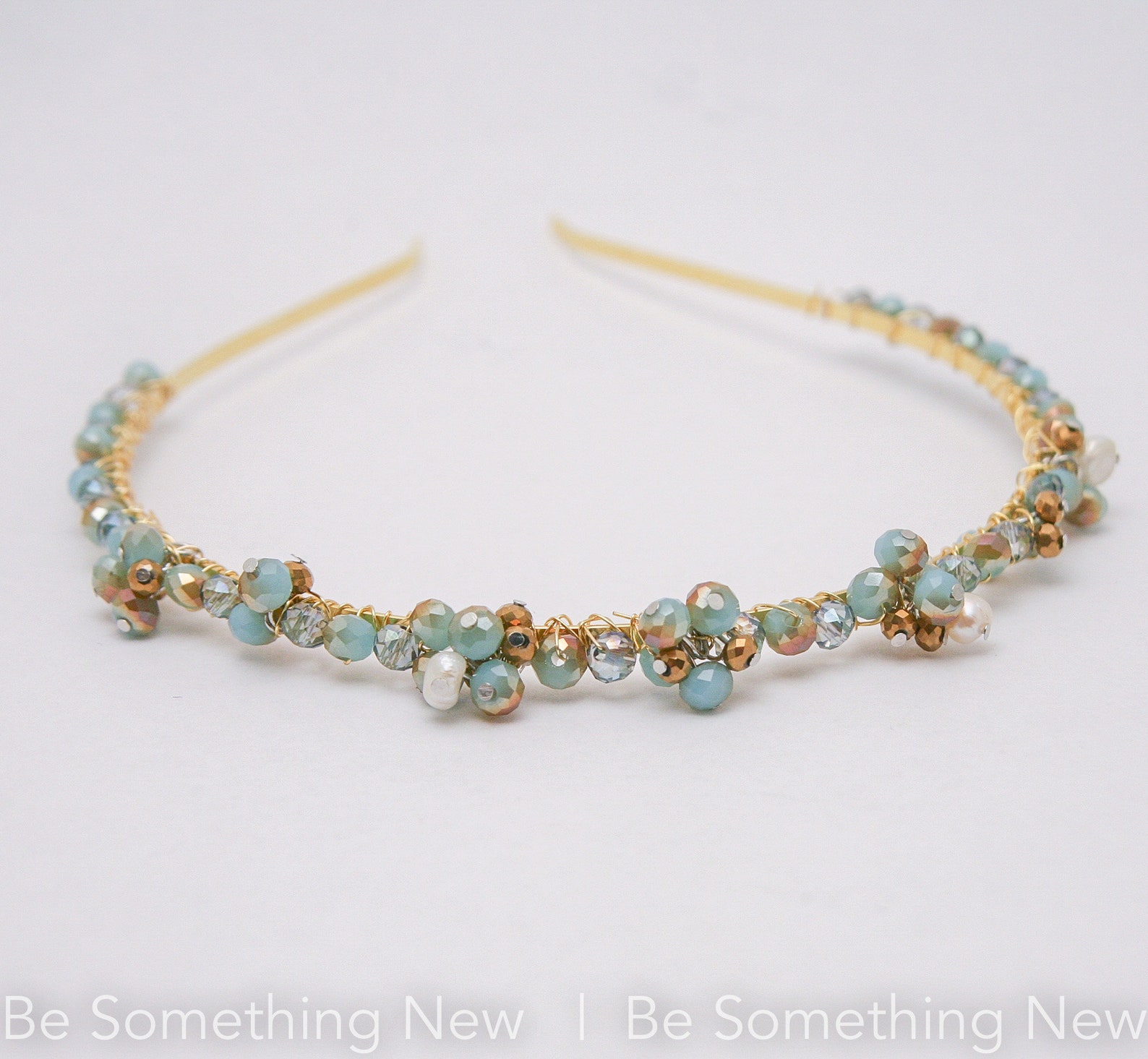 Blue And Gold Crystal And Bead Headband Beaded Fashion Boho Etsy