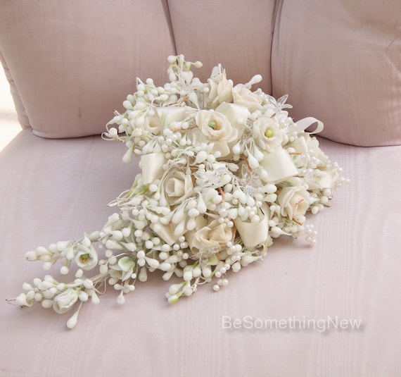 Vintage Ivory Wax Flower Bridal Bouquet, Vintage Wedd… - Gem