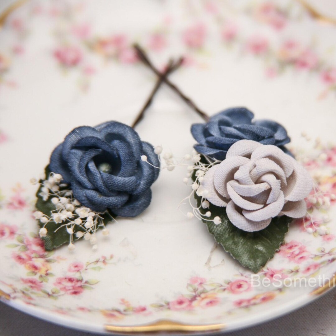 Vintage Blue & Gray Flower Bobby Pin Set - Wedding Hair Accessory - Etsy