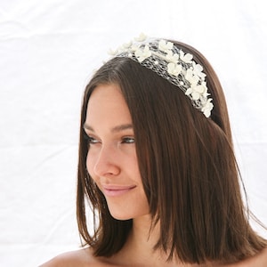 Ivory Net Headband for Women, Wedding Veil Headband Vintage Look ...