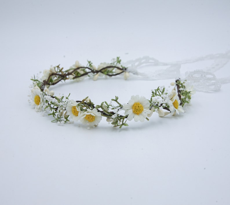 Small Daisy Flower Crown With Babies Breath and Greenery, Boho Wedding ...
