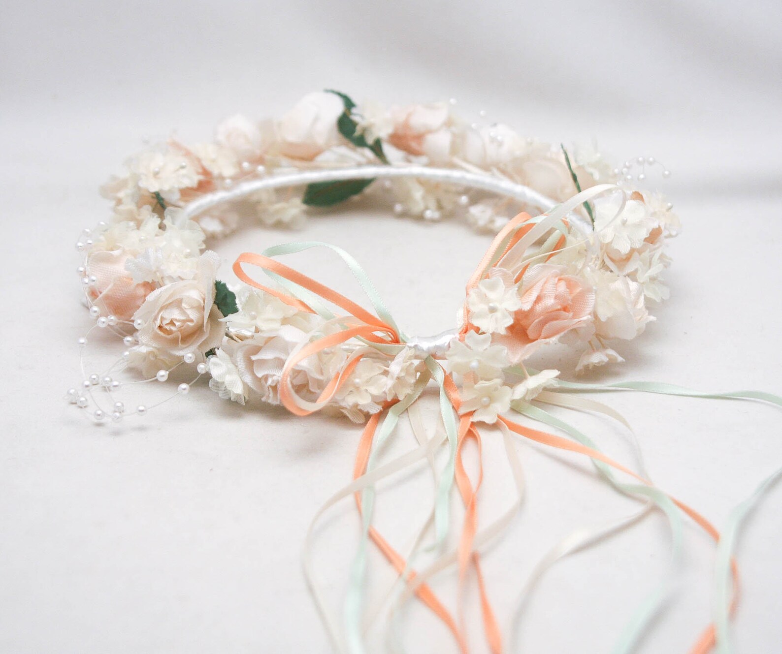 Vintage Flower Crown Flower Girl Halo in Peach and Ivory Vintage ...