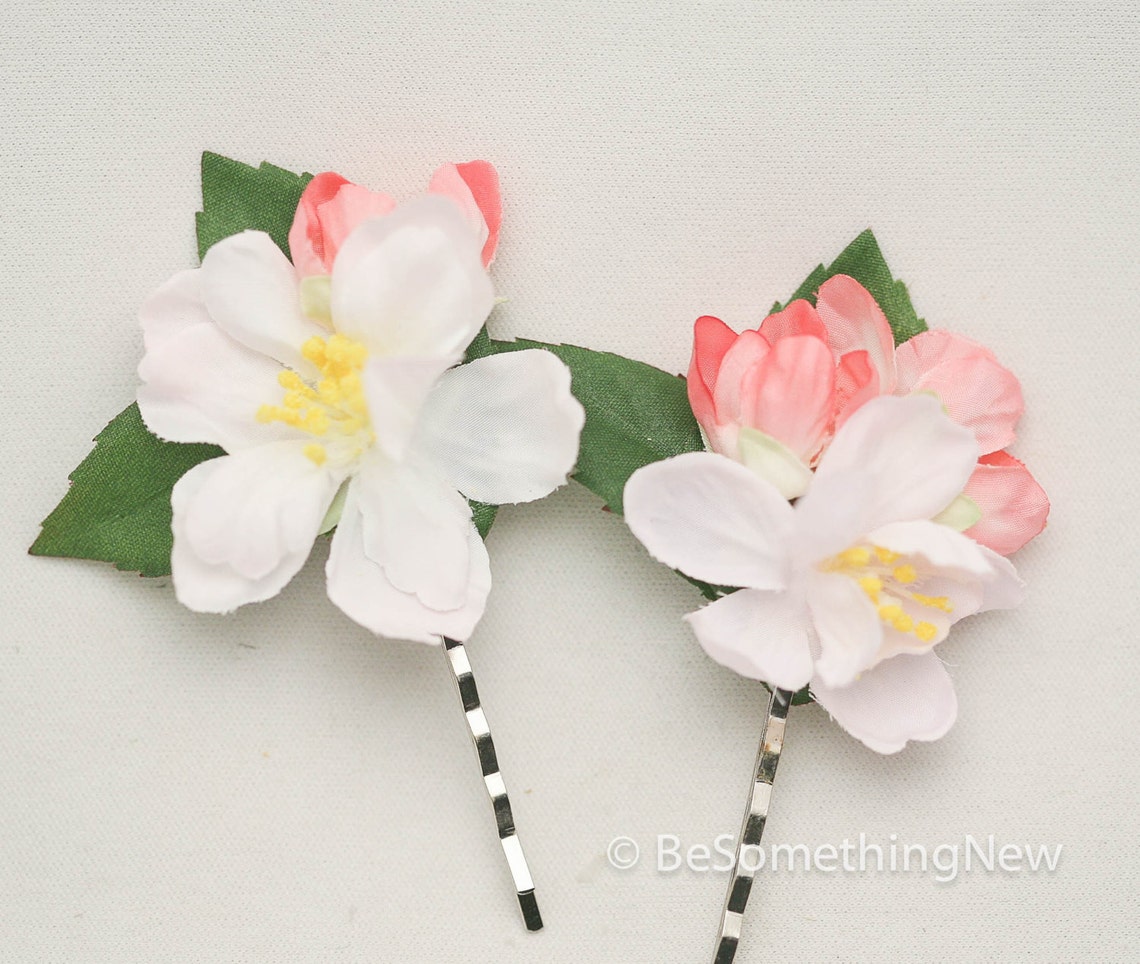 Blush and Pink Flower Bobby Pin Set Wedding Hair Flowers - Etsy