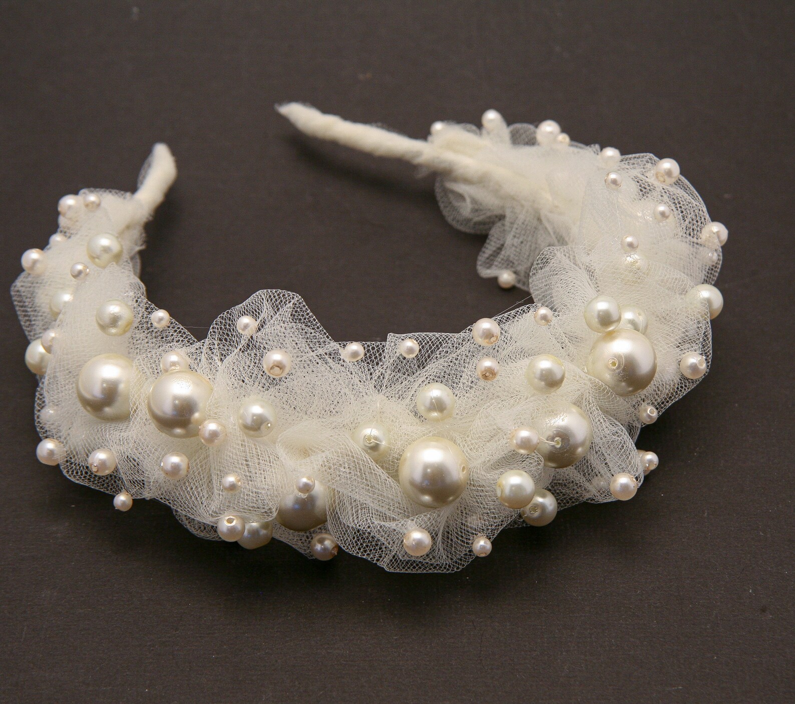 Wide Wedding Headband of Netting and Pearls Modern Wedding - Etsy