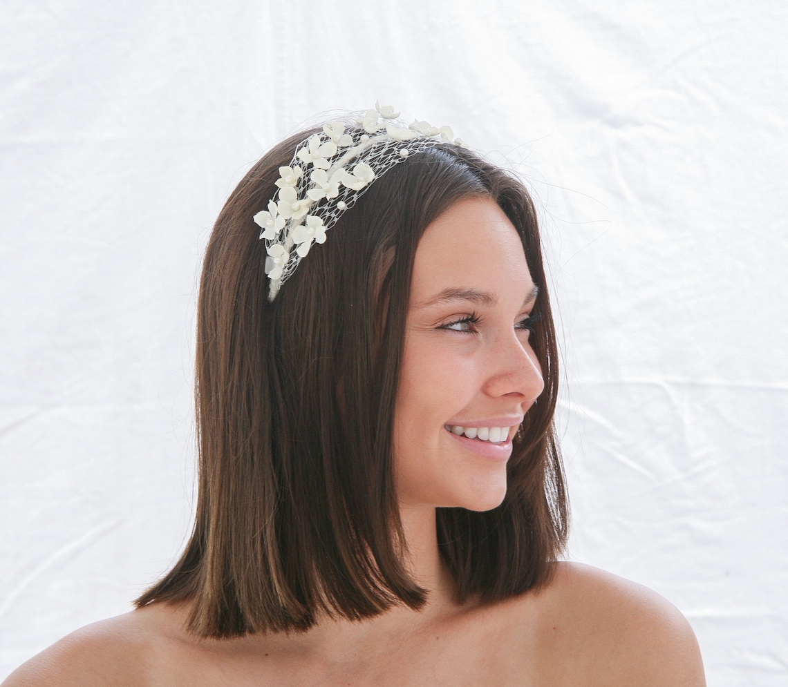 Ivory Net Headband for Women Wedding Veil Headband Vintage | Etsy