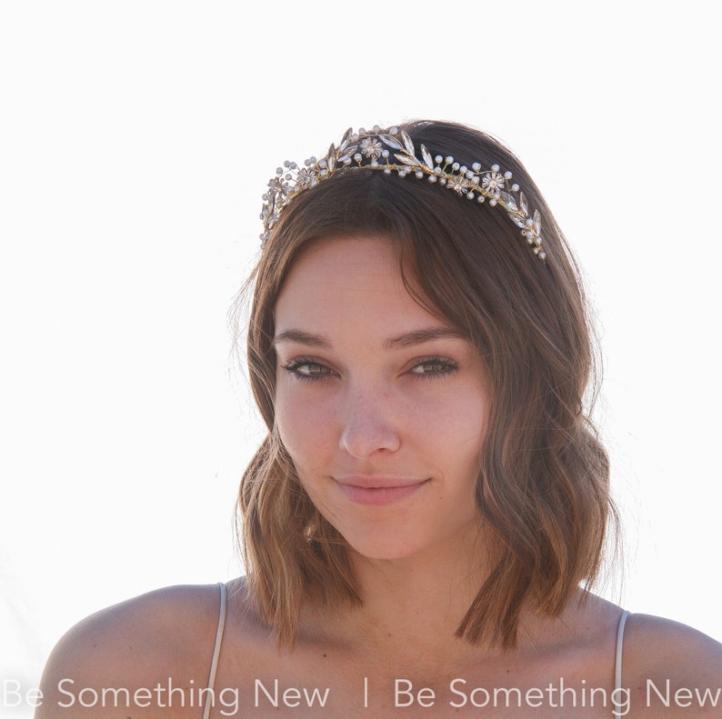 Rhinestone Wedding Tiara With Pearls Crystal Leaves and - Etsy
