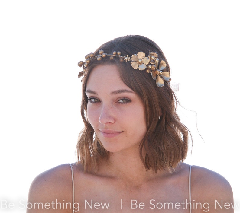 Gold Wedding Flower Crown of Gold Metal Flowers and Golden | Etsy