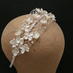 Ivory Net Headband for Women, Wedding Veil Headband Vintage Look ...