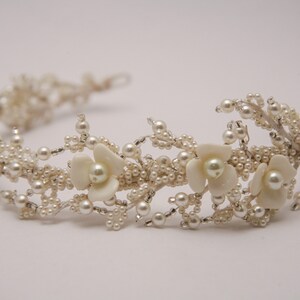 Vintage Beaded Crown with Ivory Flowers Pearl Wedding Tiara | Etsy