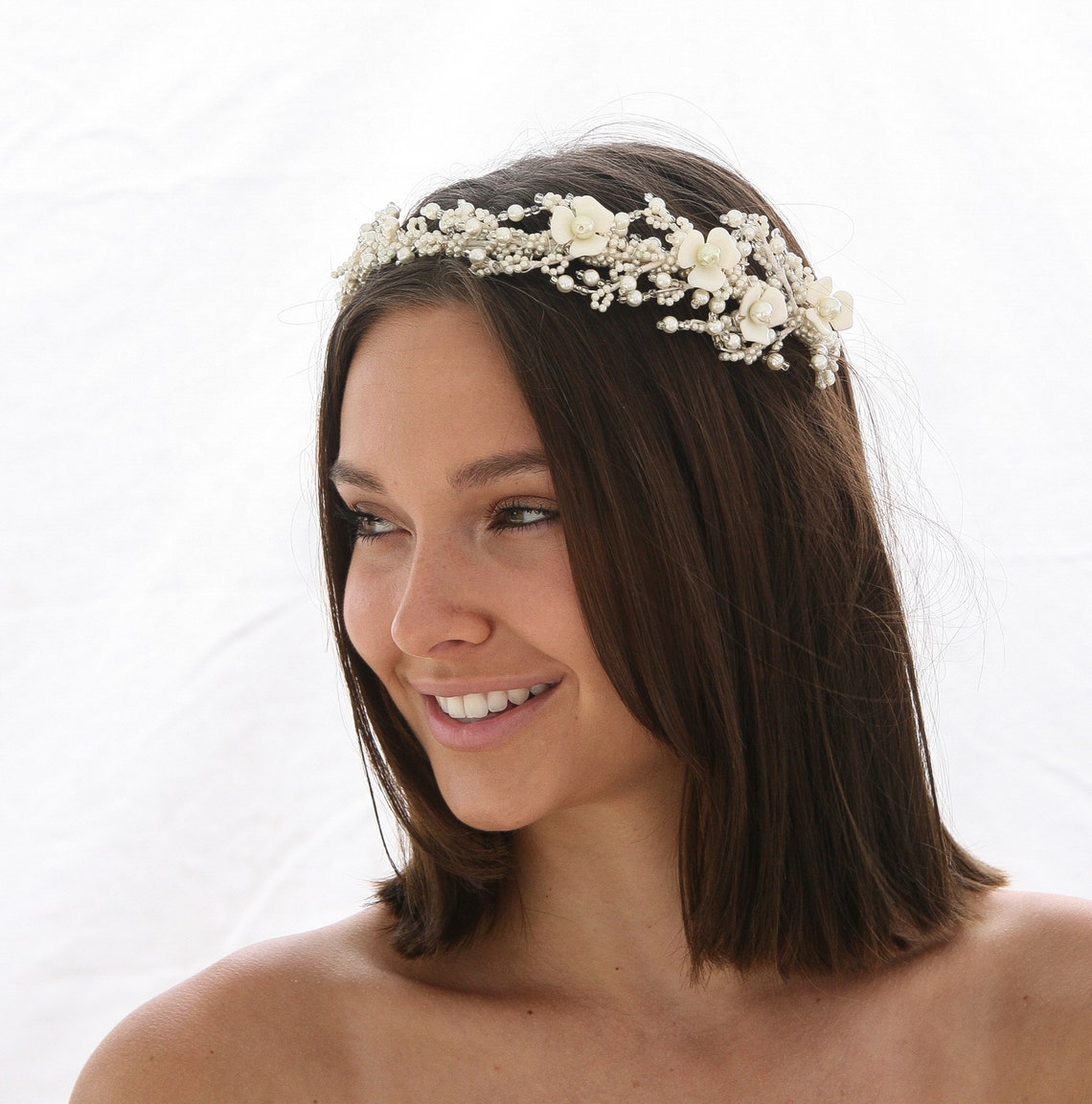 Vintage Beaded Crown With Ivory Flowers Pearl Wedding Tiara - Etsy