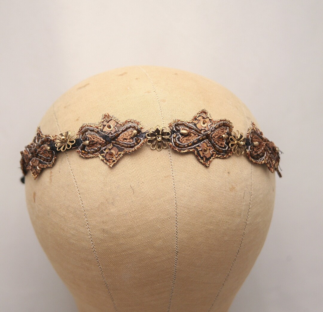 Copper Beaded Headband With Brass Flowers: Boho Hair Accessory - Etsy