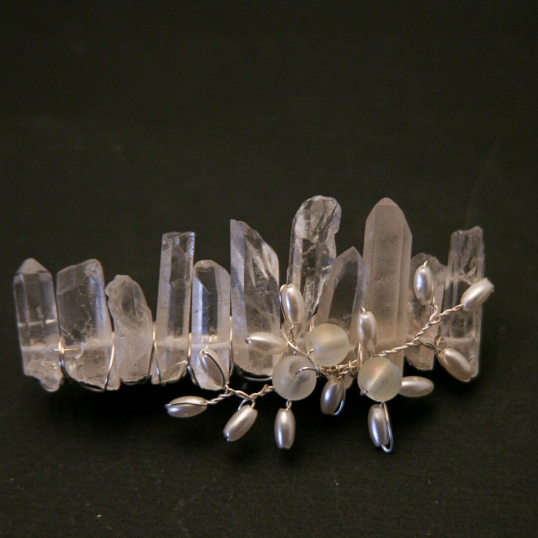 Quartz Crystal Hair Clip With Pearls: Beaded Boho Wedding Accessory - Etsy