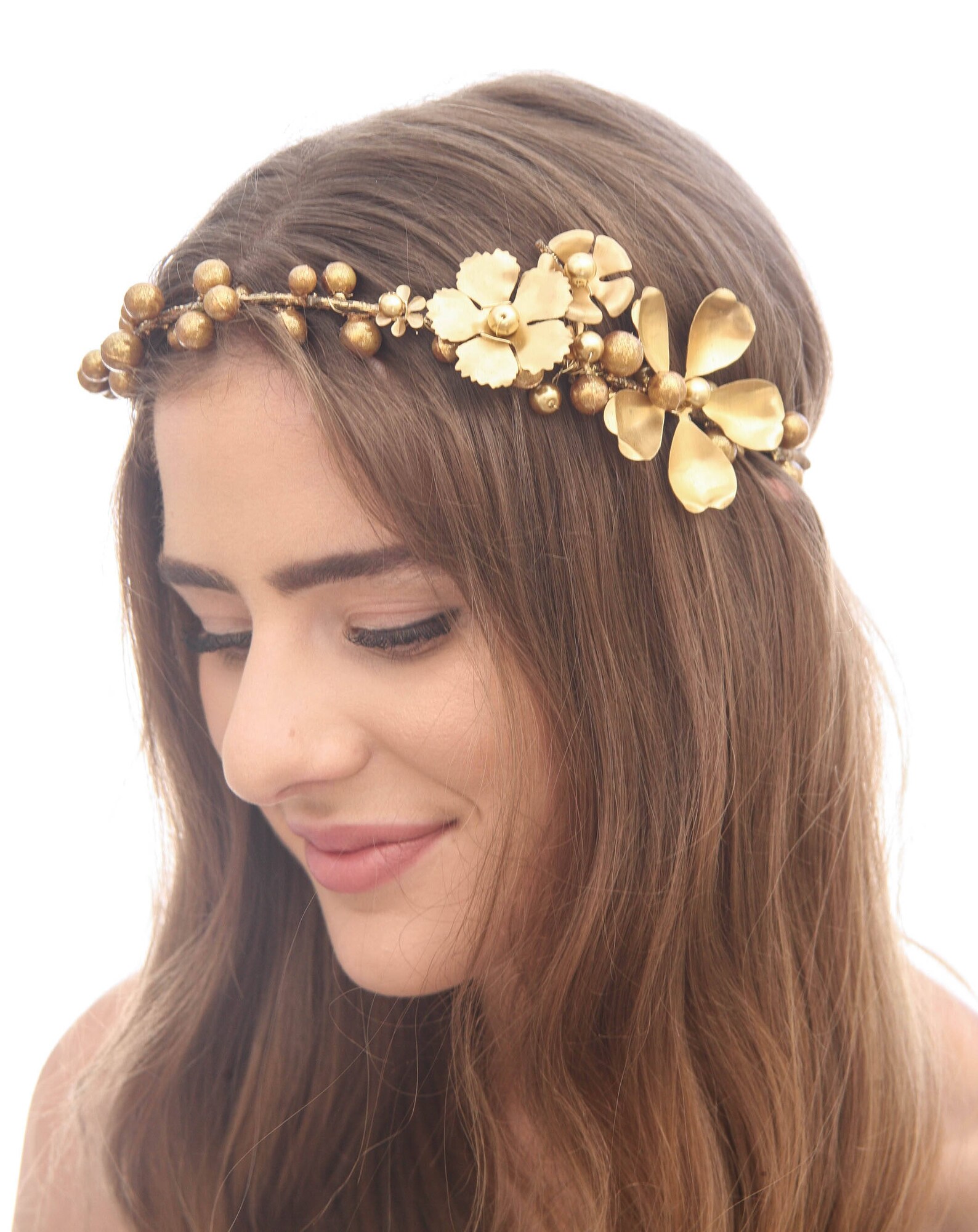 Gold Wedding Flower Crown of Gold Metal Flowers and Golden | Etsy