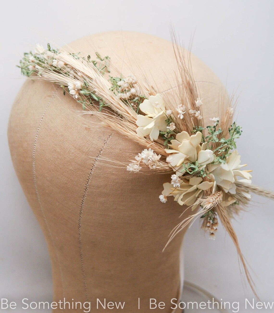 Dried Wheat Flower Crown with Greenery and Dried flowers | Etsy