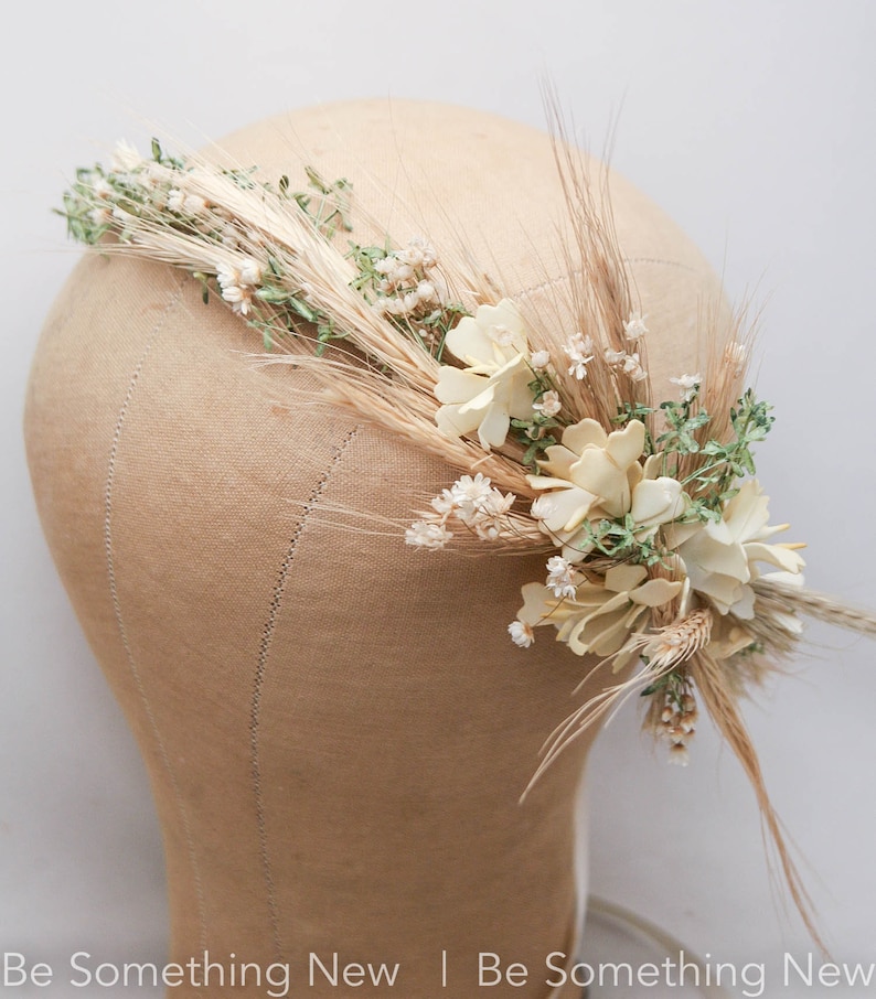 Dried Wheat Flower Crown With Greenery and Dried Flowers | Etsy
