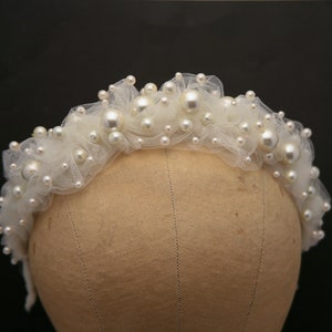 Wide Wedding Headband of Netting and Pearls, Modern Wedding Headpeice ...