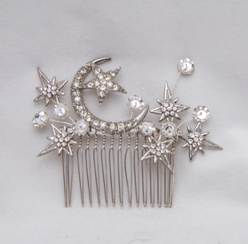 Shooting Stars Vintage Moon Celestial Wedding Hair Comb Moon - Etsy
