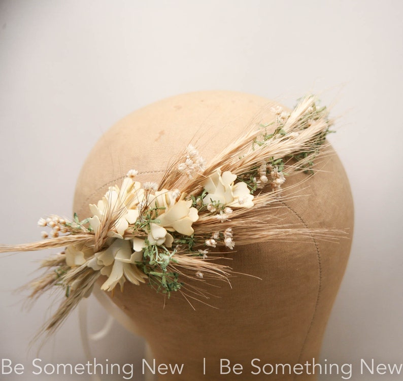 Dried Wheat Flower Crown With Greenery and Dried Flowers | Etsy