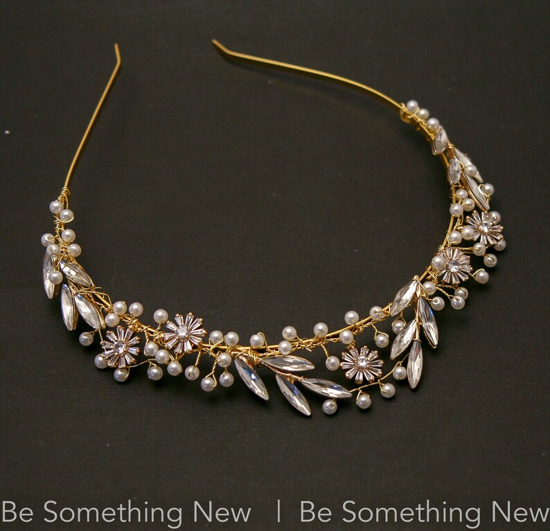 Rhinestone Wedding Tiara with Pearls Crystal Leaves and | Etsy