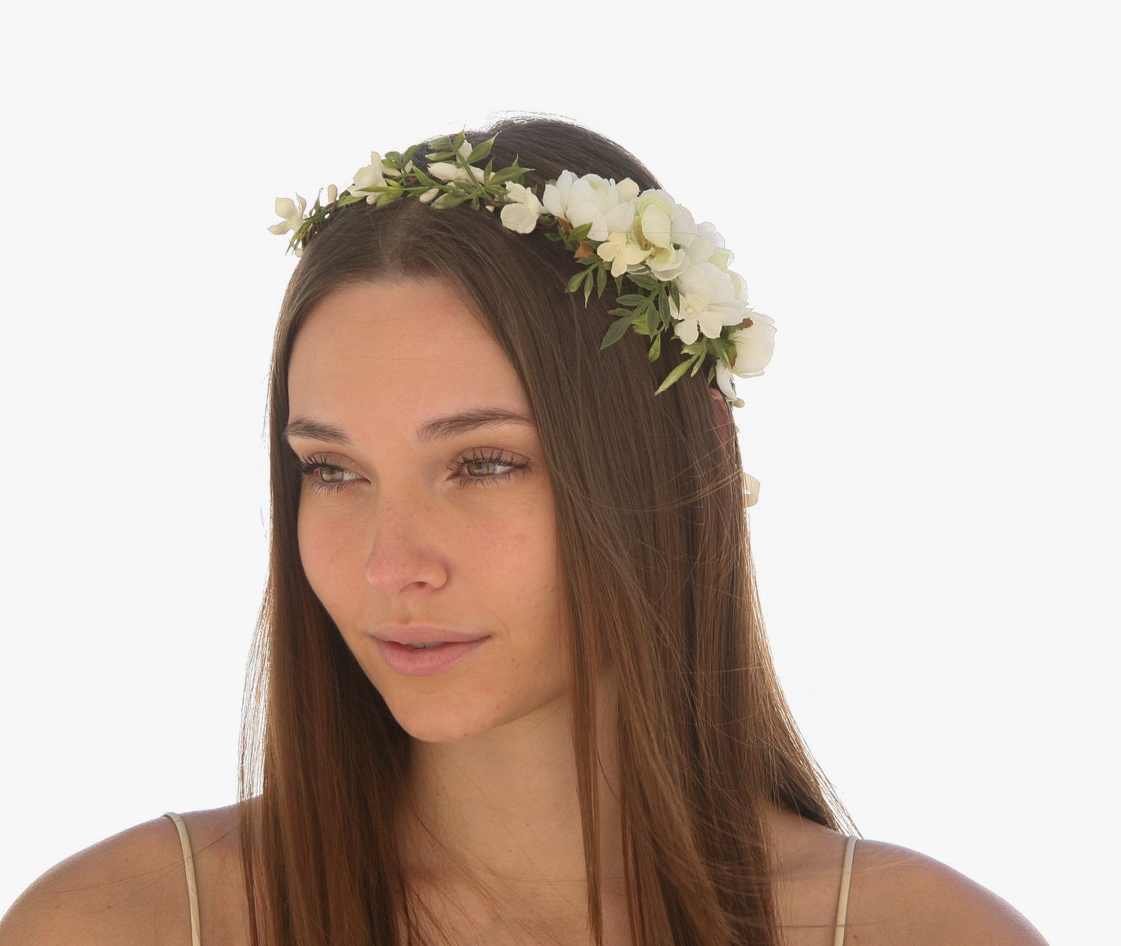 Flower Crown of Ivory Roses and Greenery, Boho Wedding Halo Wreath ...
