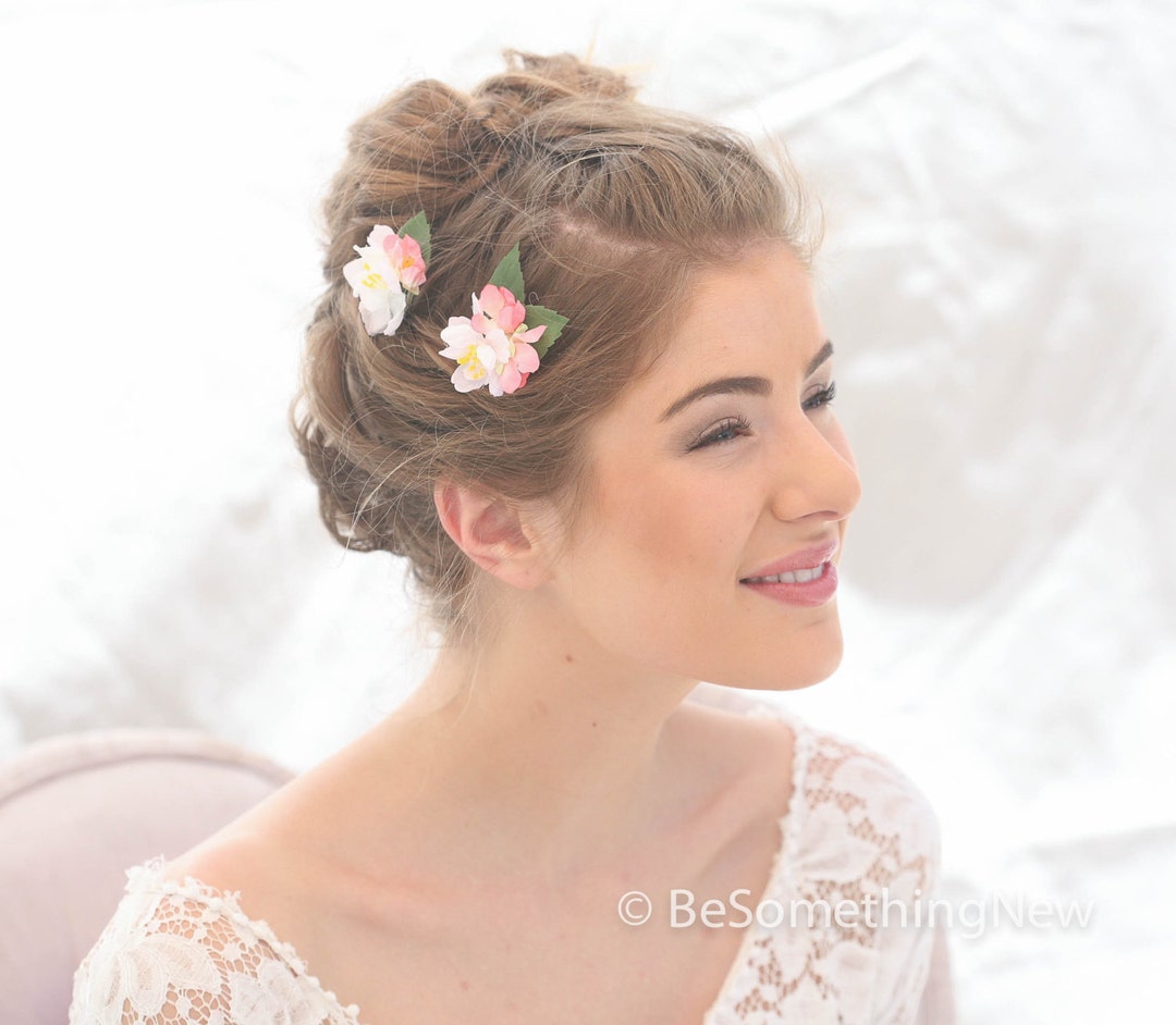 Blush and Pink Flower Bobby Pin Set, Wedding Hair Flowers, Plush Pink ...
