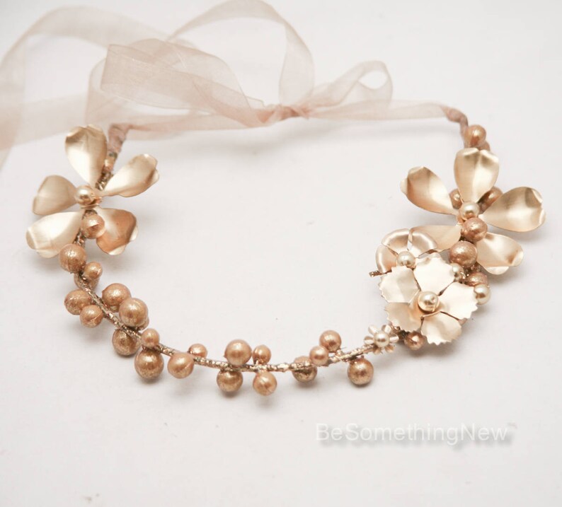 Gold Wedding Flower Crown of Gold Metal Flowers and Golden | Etsy