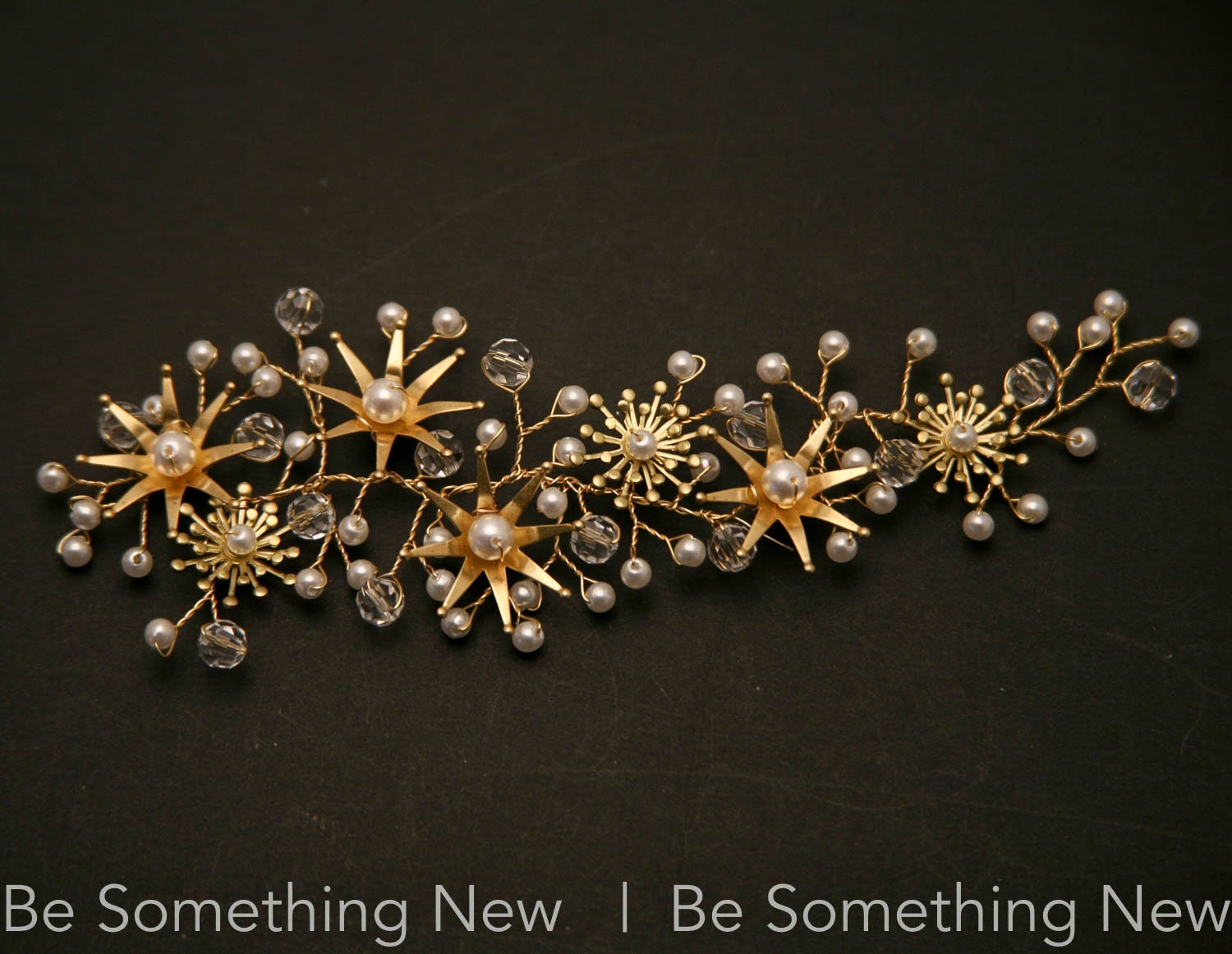 Gold Star Celestial Wedding Comb Brass Flower Headpiece Metal Flowers ...