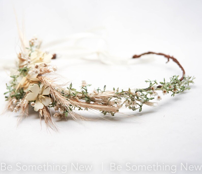 Dried Wheat Flower Crown With Greenery and Dried Flowers | Etsy