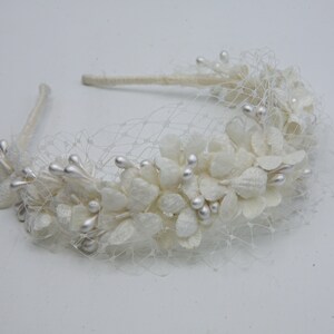 Net Bridal Headband With Ivory Vintage Flowers Wedding Headpiece - Etsy UK