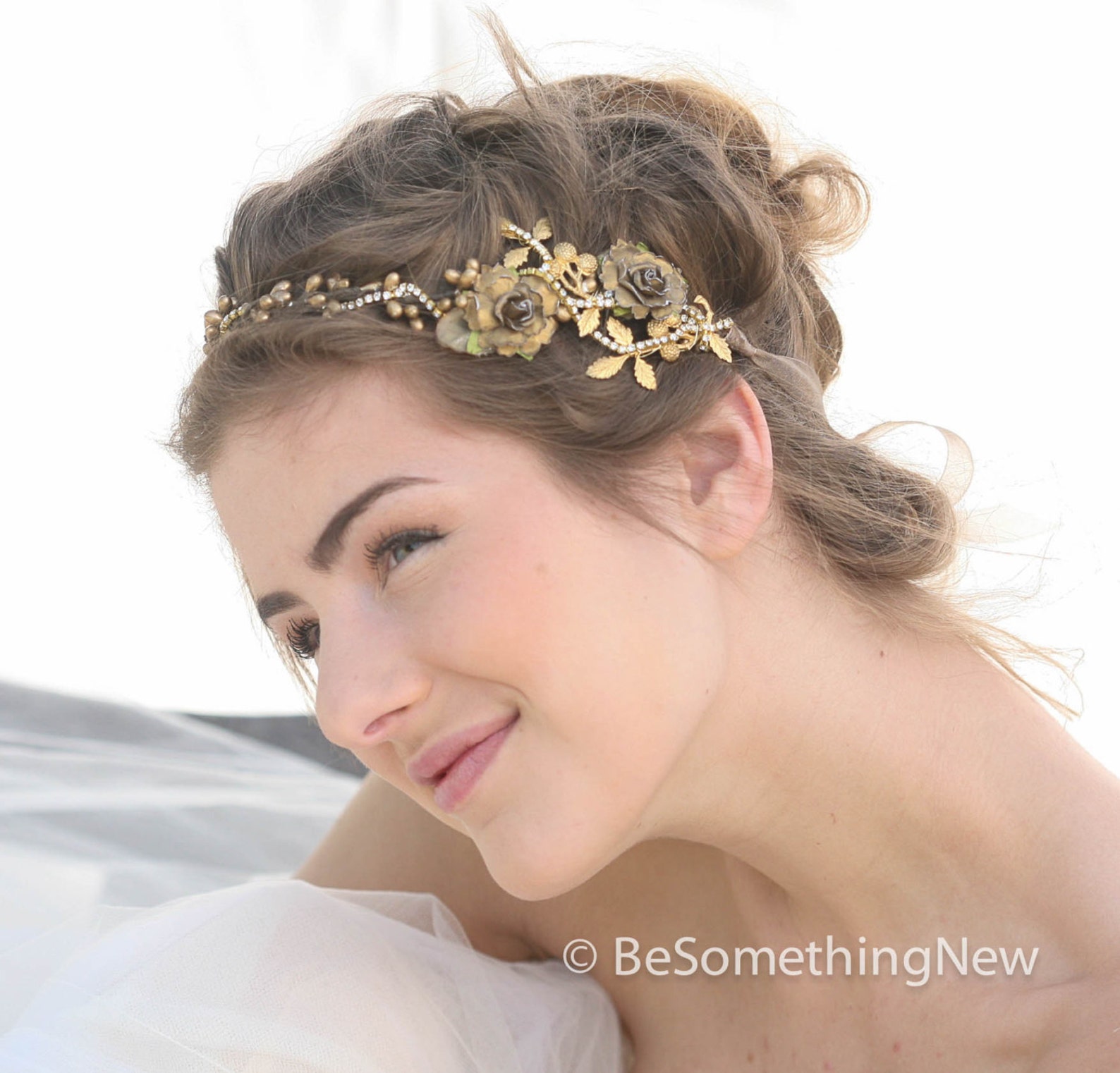 Gold Wedding Crown Rustic Bridal Hair Wedding Accessory Gold - Etsy