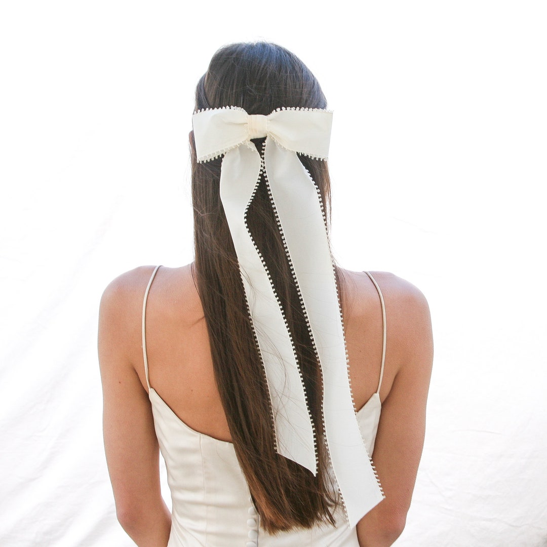 Ivory Vintage Ribbon Hair Bow With Long Tails, Wedding Hair Accessory ...