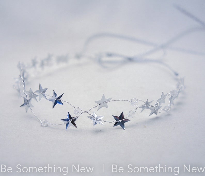 Silver Star Tiara With Crystals Wired Celestial Crown Wedding | Etsy