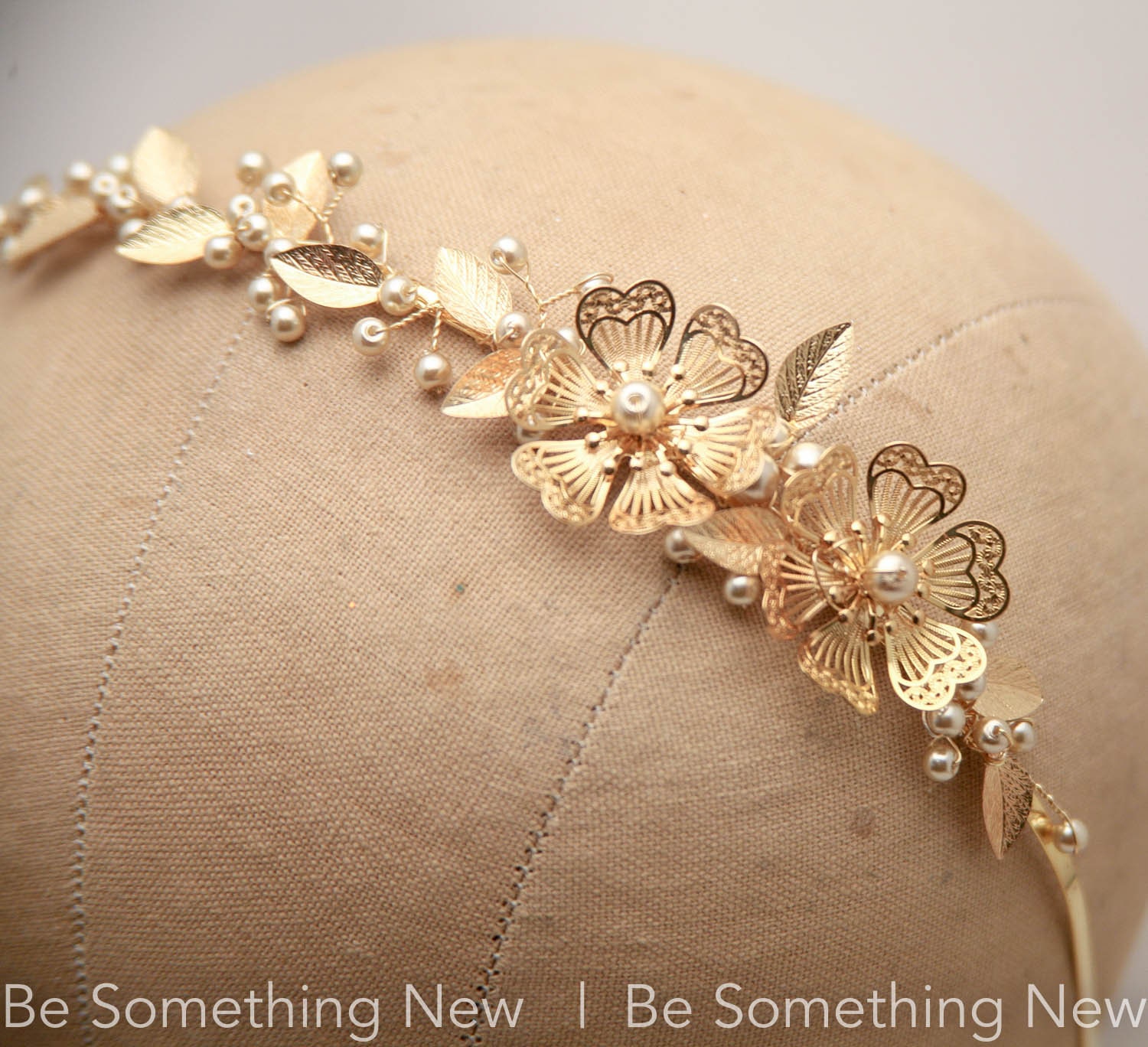 Gold Metal Flower and Leaf Headband Wedding Headpiece | Etsy