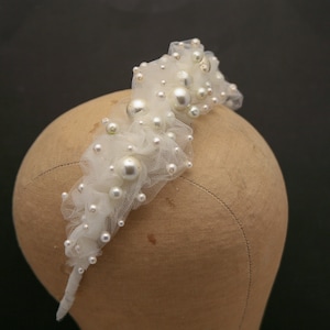 Wide Wedding Headband of Netting and Pearls, Modern Wedding Headpeice ...