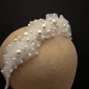 Wide Wedding Headband of Netting and Pearls, Modern Wedding Headpeice ...