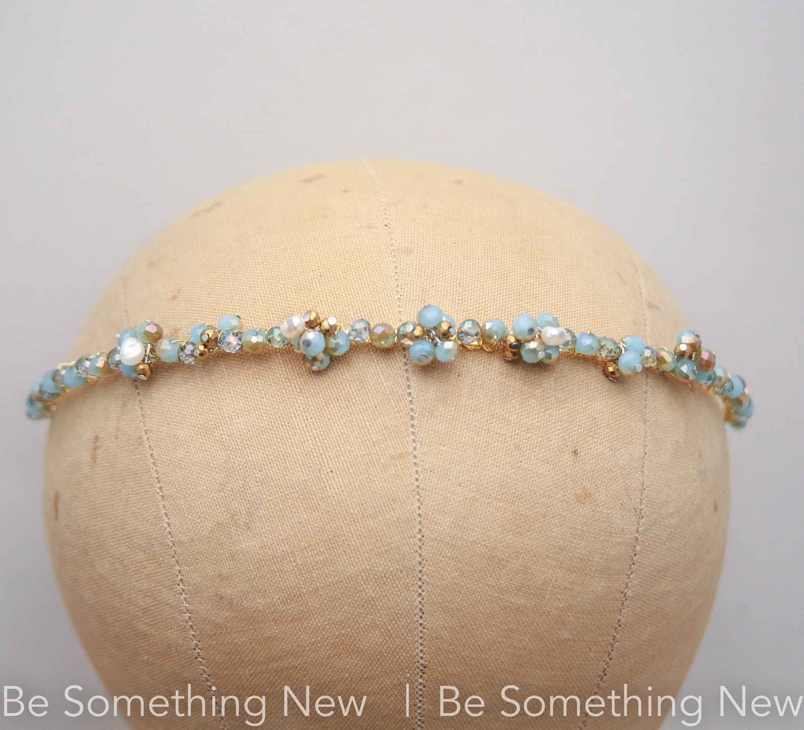 Blue and Gold Crystal and Bead Headband Beaded Fashion Boho | Etsy