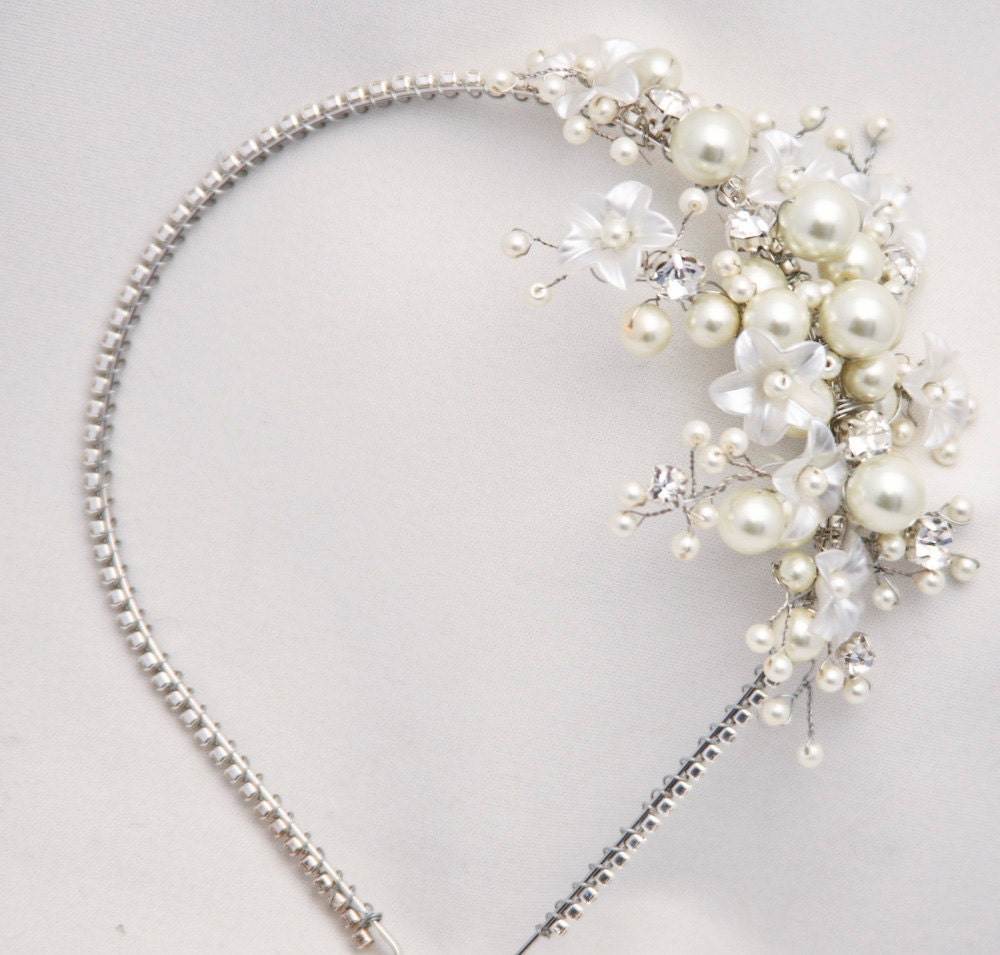 Rhinestone Wedding Tiara With Wired Flowers and Pearls, Wedding ...
