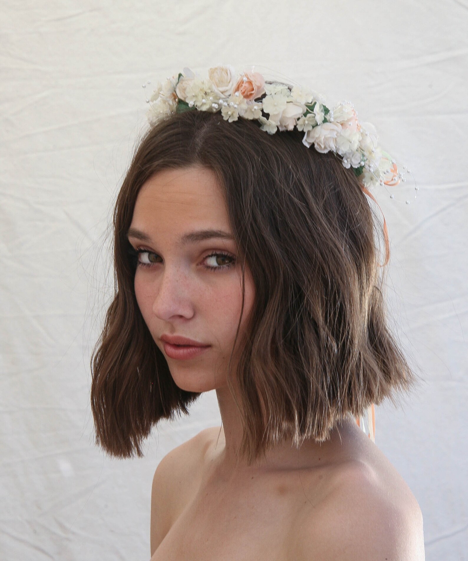 Vintage Flower Crown Flower Girl Halo in Peach and Ivory Vintage ...