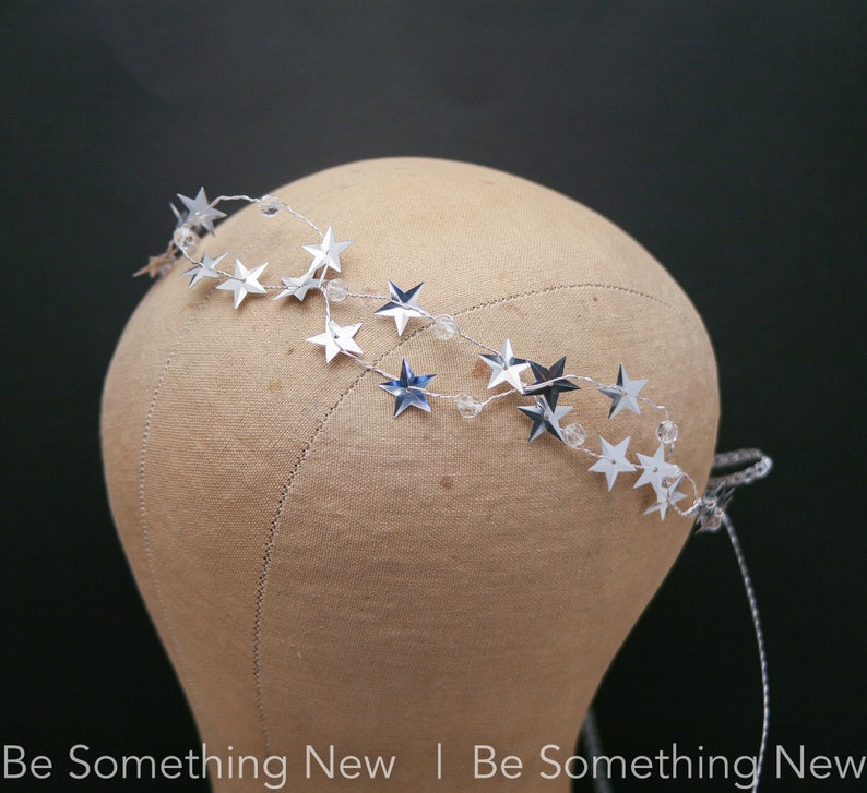 Silver Star Tiara With Crystals, Wired Celestial Crown Wedding Hair ...