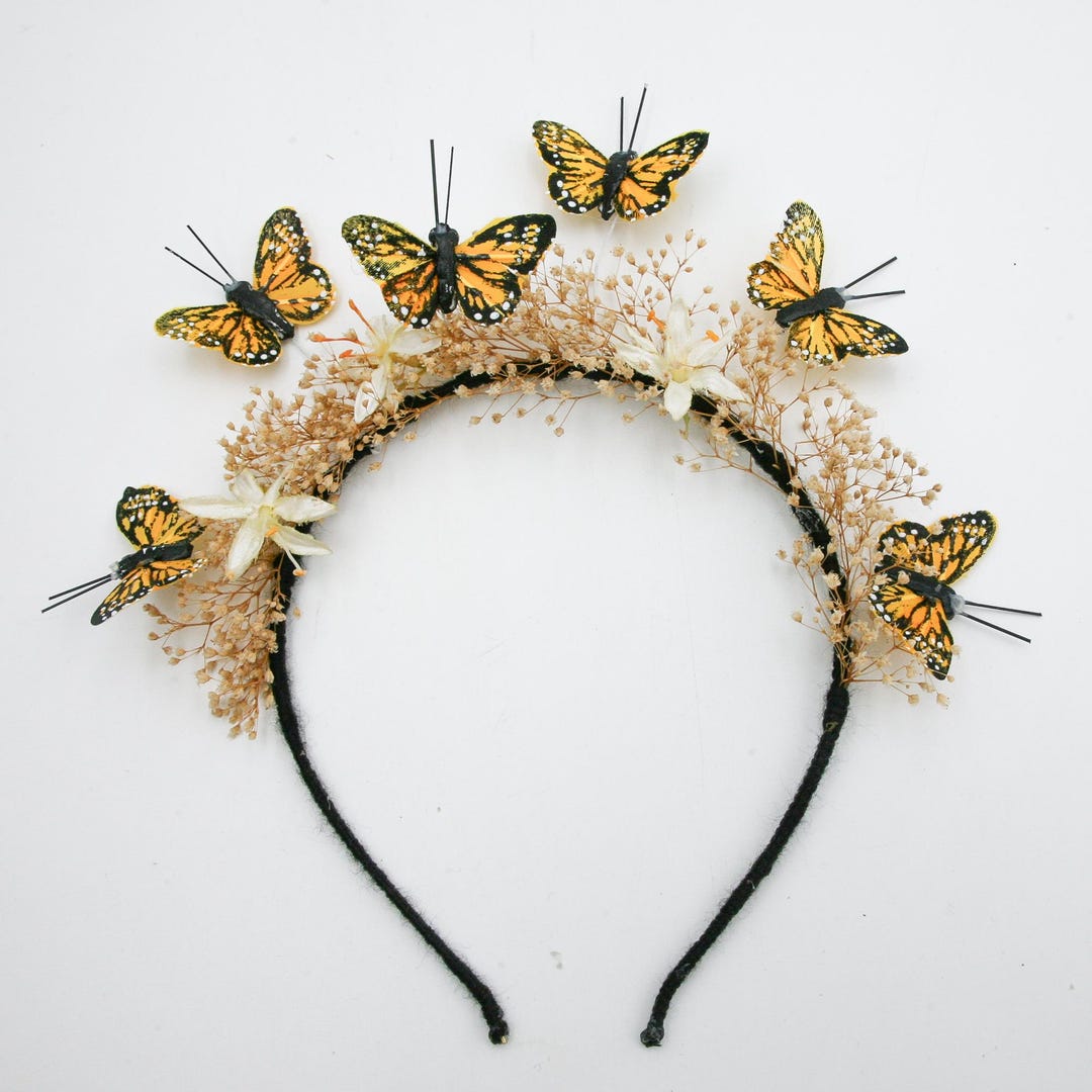 Monarch Butterfly Headband With Babies Breath, Boho Wedding Headpiece ...
