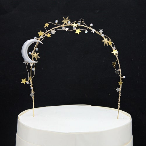 Gold and Silver Cresent Moon With Metal Stars Cake Toper - Etsy