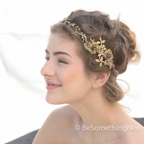 Gold Wedding Crown Rustic Bridal Hair Wedding Accessory Gold - Etsy